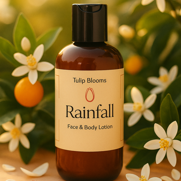 Rainfall Face & Body Lotion – Aloe-Based, Small Batch | Tulip Blooms